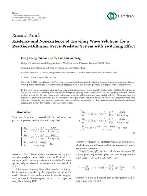 Pdf Existence And Nonexistence Of Traveling Wave Solutions For A Reactiondiffusion Preys