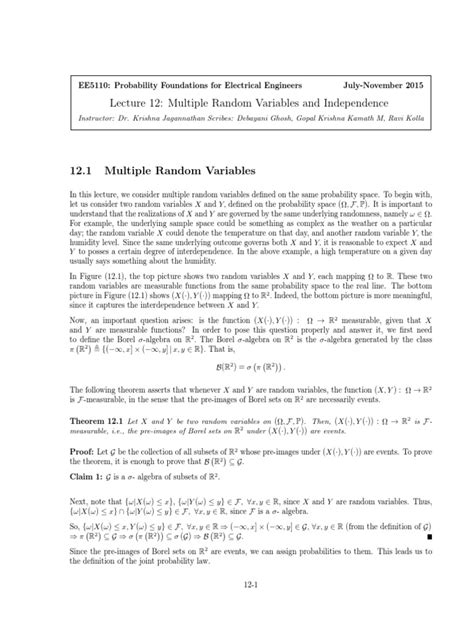 Lecture12 Multiple Random Variables And Independence Pdf Random