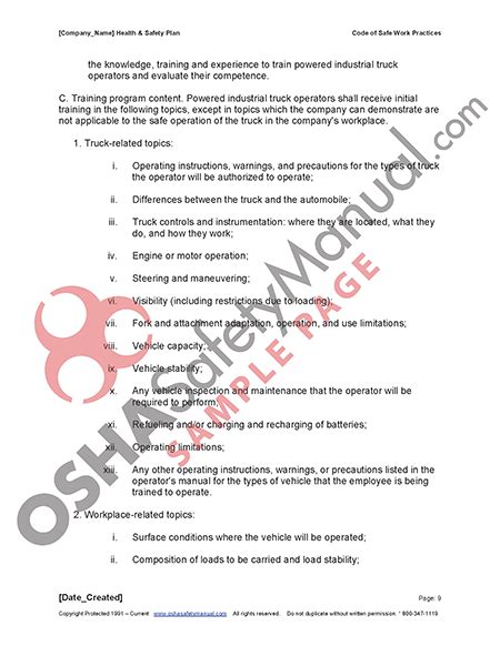 Code Of Safe Work Practices Osha Safety Manual