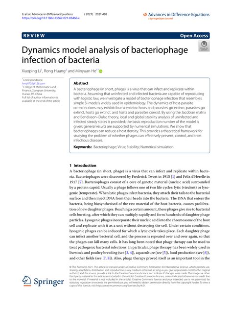 Pdf Dynamics Model Analysis Of Bacteriophage Infection Of Bacteria