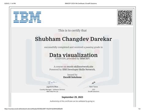 Shubham Darekar On Linkedin Ibm Course Datavisualization Python R Accomplishment Excelr