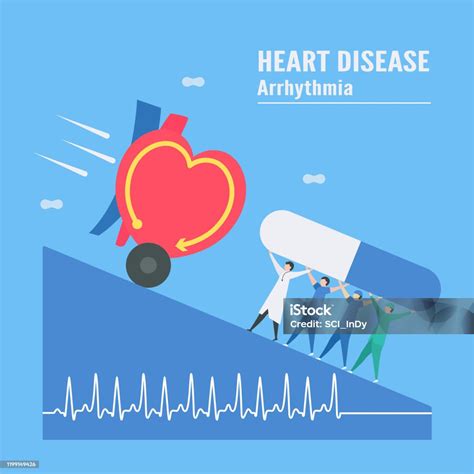 심장 벡터 그림입니다 파란 배경에 빈맥 부정맥에게 불린 심장병 문제 주기적 신호는 빠른 임펄스 응답입니다 간호사에 대한 스톡