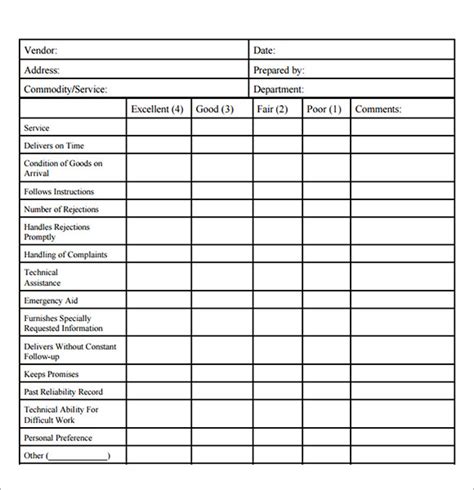 Vendor Evaluation Template