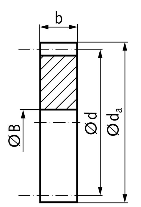 spur gear made of steel c45 without hub module 1 25 20 teeth tooth width 10mm outside diameter