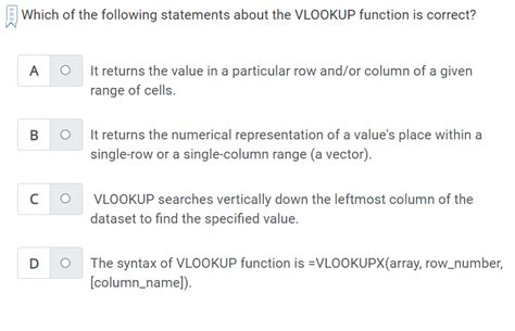 solved which of the following statements about the vlookup