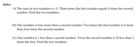 Solved Solve 9 The Sum Of Two Numbers Is 5 Three Times Chegg Com