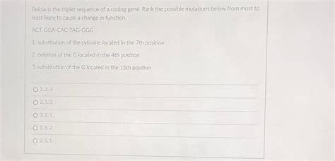 Solved Below Is The Triplet Sequence Of A Coding Gene Rank