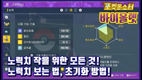 [포켓몬스터 바이올렛] 공략 노력치 보는 법 노력치 초기화 시키는 법 열매 얻는법 등 Youtube