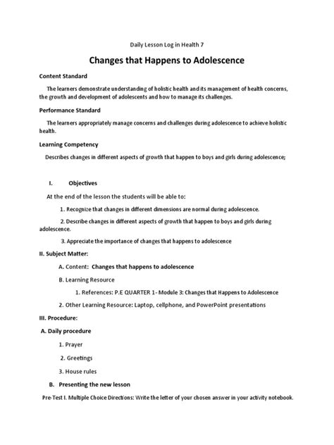 Final Lesson Plan Pdf Adolescence Behavioural Sciences