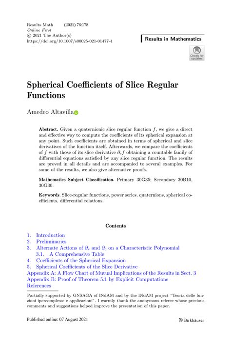 Pdf Spherical Coefficients Of Slice Regular Functions