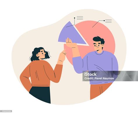 사업 개념 와 남자와 여자 특성 에 파이 차트 벡터 일러스트 개념에 대한 스톡 벡터 아트 및 기타 이미지 개념 개발