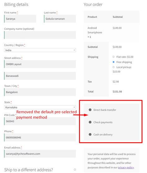 how to remove the default pre selected payment method on the woocommerce checkout page tyche
