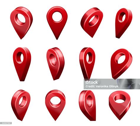 위치 지도 핀 포인터 아이콘입니다 지리 로케이터 시스템 기호 여행지도 핀 및 다른 3d 각도의 빨간색 탐색 마커 격리 벡터 세트 3차원 형태에 대한 스톡 벡터 아트 및 기타