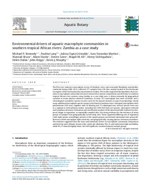 Pdf Environmental Drivers Of Aquatic Macrophyte Communities In Southern Tropical African