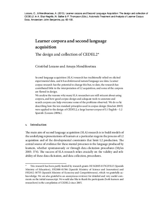 Pdf Learner Corpora And Second Language Acquisition