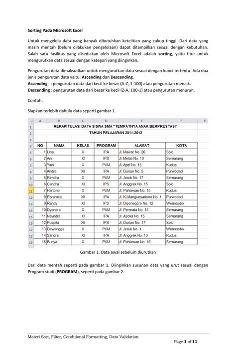 Pdf Materi Sorting Pada Microsoft Excel Dokumentips