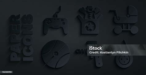 세트 레이 건 유모차 농구 공 요요 장난감 상자에 잭과 게임 패드 아이콘 벡터 어릿광대 서커스 공연자에 대한 스톡 벡터 아트 및 기타 이미지 어릿광대 서커스 공연자