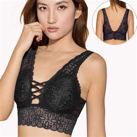 Кружевной бюстгальтер без косточек с открытой спиной беспроводной укороченный топ сексуальный