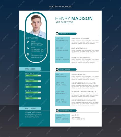 Бесплатный вектор чистого и современного резюме или резюме Премиум векторы