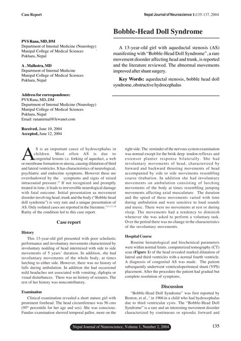 Pdf Bobble Head Doll Syndrome Nepal Journal Of Neuroscience 1135