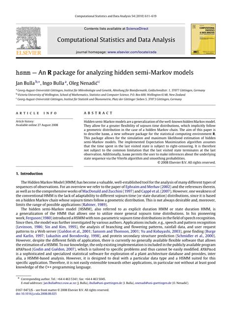Pdf An R Package For Analyzing Hidden Semi Markov Models