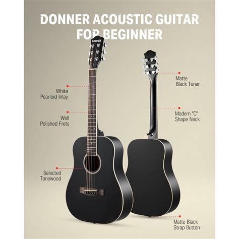 Donner Dat 110d Dreadnought Travel Akustik Gitar Seti Siyah Doremusic