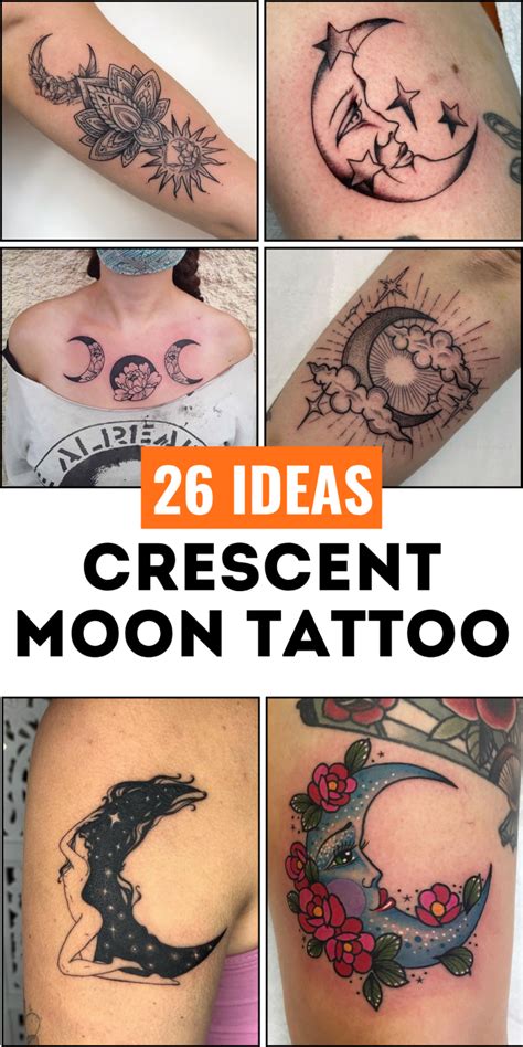 26 Crescent Moon Tattoo Designs 2025 Fine Line Stencil Stars Lotus