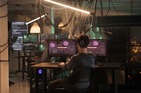 Professional Spy Breaking Into Computer System And Hacking Bank Account