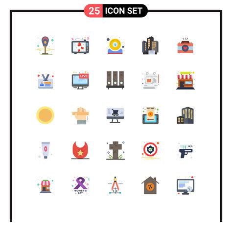 Modern Set Of 25 Flat Colors And Symbols Such As Cam Company Computer Building Address Editable