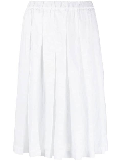 Aspesi Linen Pleated Midi Skirt In White Modesens