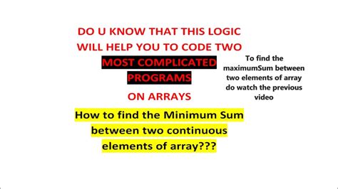 How To Find The Minimum Sum Between Two Elements Of Array In Java Youtube