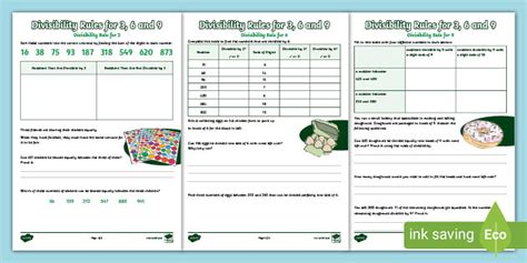 Ks2 Divisibility Rules For 3 6 And 9 Activity Sheets Worksheets Library