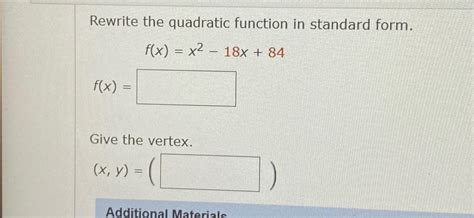 Solved Rewrite The Quadratic Function In Standard