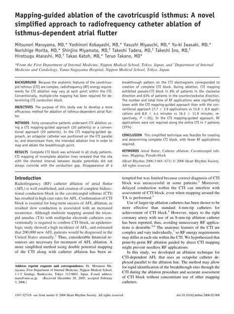 Pdf Mapping Guided Ablation Of The Cavotricuspid Isthmus A Novel Simplified Approach To