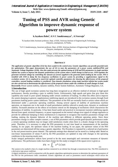 Pdf Tuning Of Pss And Avr Using Genetic Algorithm To Improve