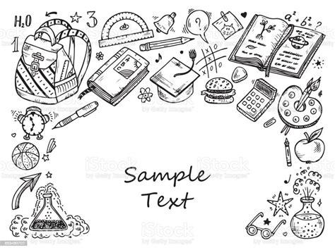 손으로 그린 낙서 학 용품벡터 일러스트 레이 션과 학교 배경으로 돌아가기 드로잉에 대한 스톡 벡터 아트 및 기타 이미지 드로잉 신학기 0명 Istock