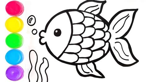 การวาดภาพระบายสีวิธีการวาด ปลา สมุดระบายสี Youtube