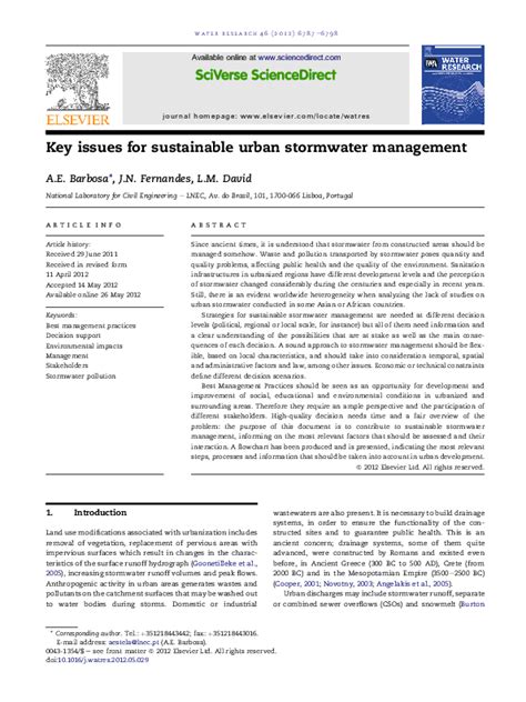 Pdf Key Issues For Sustainable Urban Stormwater Management