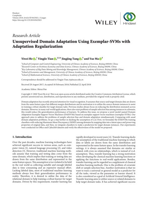 PDF Unsupervised Domain Adaptation Using Exemplar SVMs With Adaptation Regularization