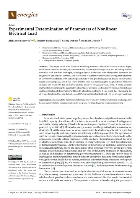 Pdf Experimental Determination Of Parameters Of Nonlinear Electrical Load