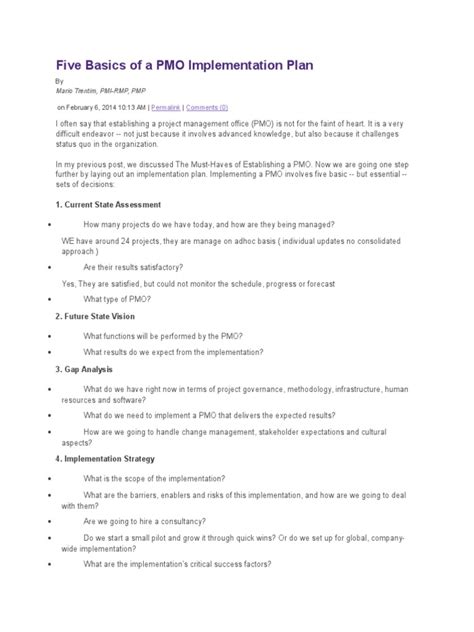 Five Basics Of A Pmo Implementation Plan Pdf Career And Growth