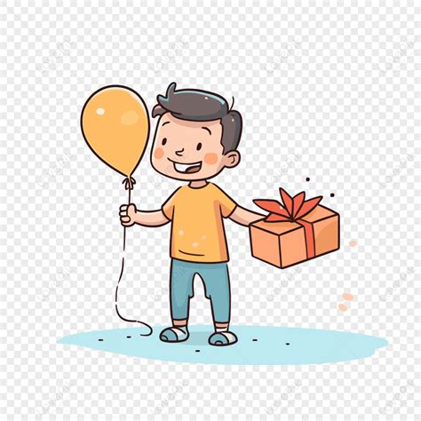 나가는 클립 아트 만화 아이 남자 손 풍선 및 선물 흰색 배경에 고립 벡터삽화웃다 Png 일러스트 무료 다운로드 Lovepik