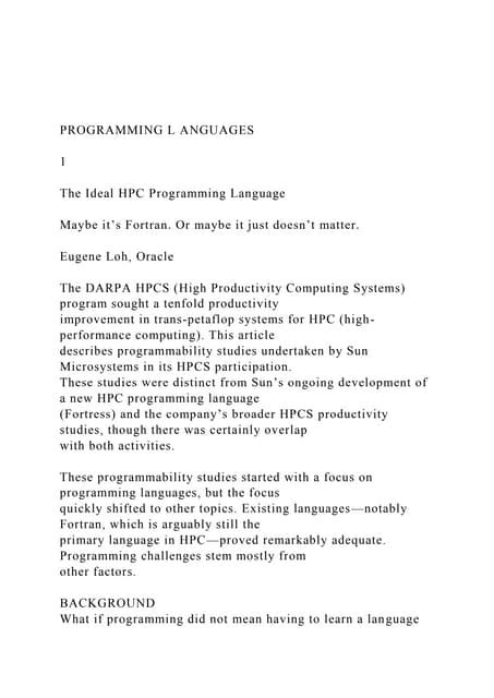 Programming L Anguages1the Ideal Hpc Programming Langudocx