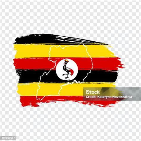 브러시 스트로크와 빈지도 우간다에서 플래그 우간다 높은 품질의지도 우간다와 투명 배경에 플래그 아프리카 스톡 벡터입니다 벡터
