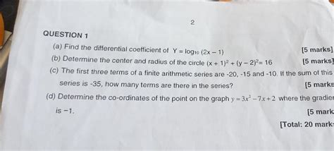 Solved Question 1 A Find The Differential Coefficient Of