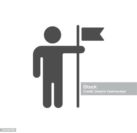 흰색 배경에 고립 된 플래그 글리프 아이콘이있는 남자 웹 모바일 앱 및 Ui 디자인을위한 성공적인 사업가 스톡 벡터 일러스트