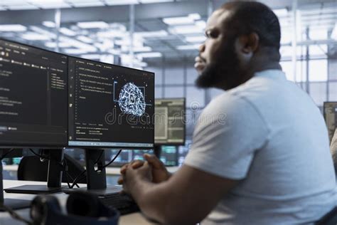 Ai Expert In Server Hub Tasked With Protecting Data Against Hacking Attacks Stock Image Image