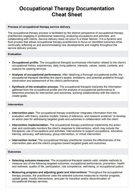 Occupational Therapy Documentation Cheat Sheet