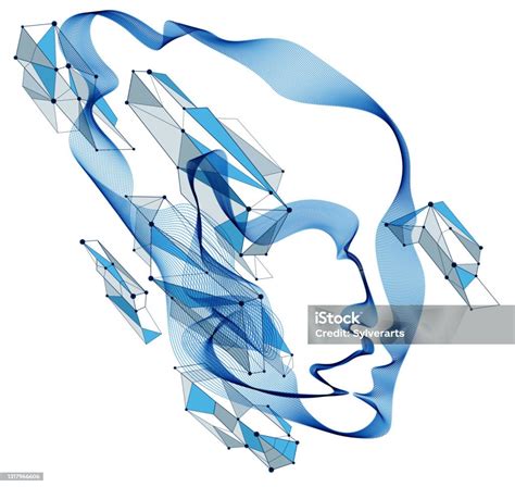 디지털 전자 시간의 정신 인공 지능 벡터 일러스트는 점선 입자 파도 선 입자 흐름 기계의 기술 영혼으로 만든 인간의 머리의 일러스트 3차원 형태에 대한 스톡 벡터 아트 및