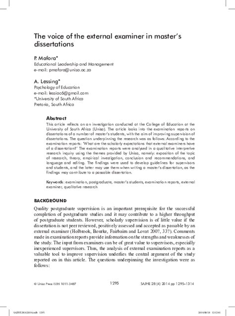 Pdf The Voice Of The External Examiner In Masters Dissertations